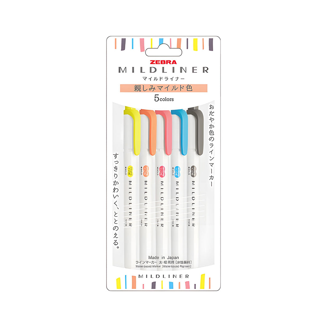 Zebra Mildliner Highlighter Set of 5 - Refreshing Mild Colors ...