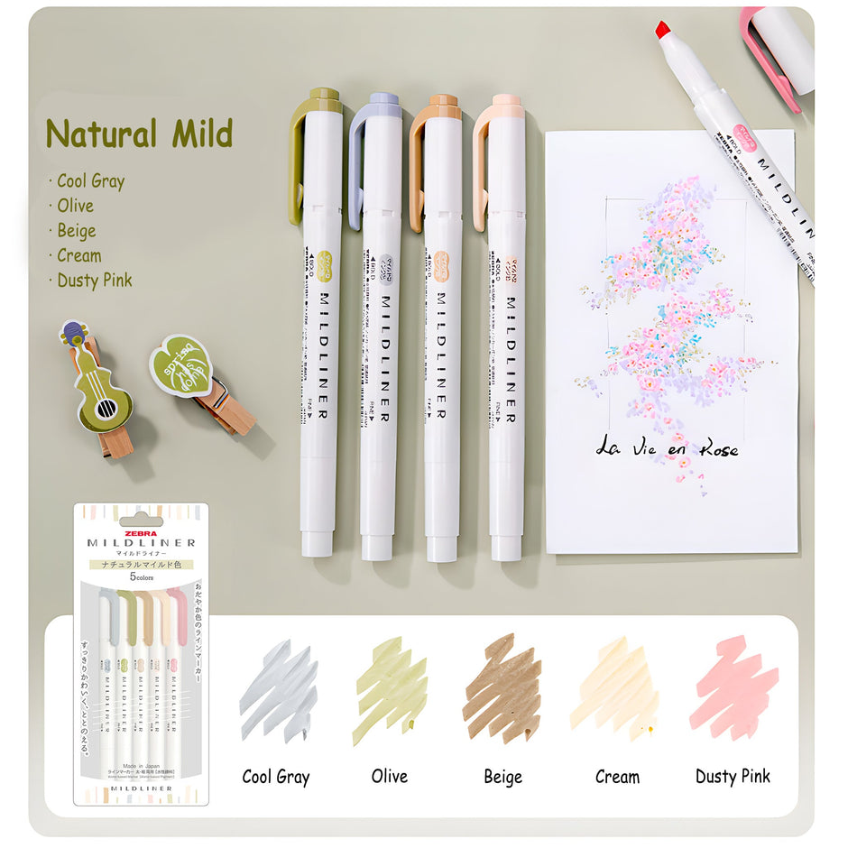 Zebra Mildliner Highlighter Set of 5 - Sunny Mild Colors - Writing ...