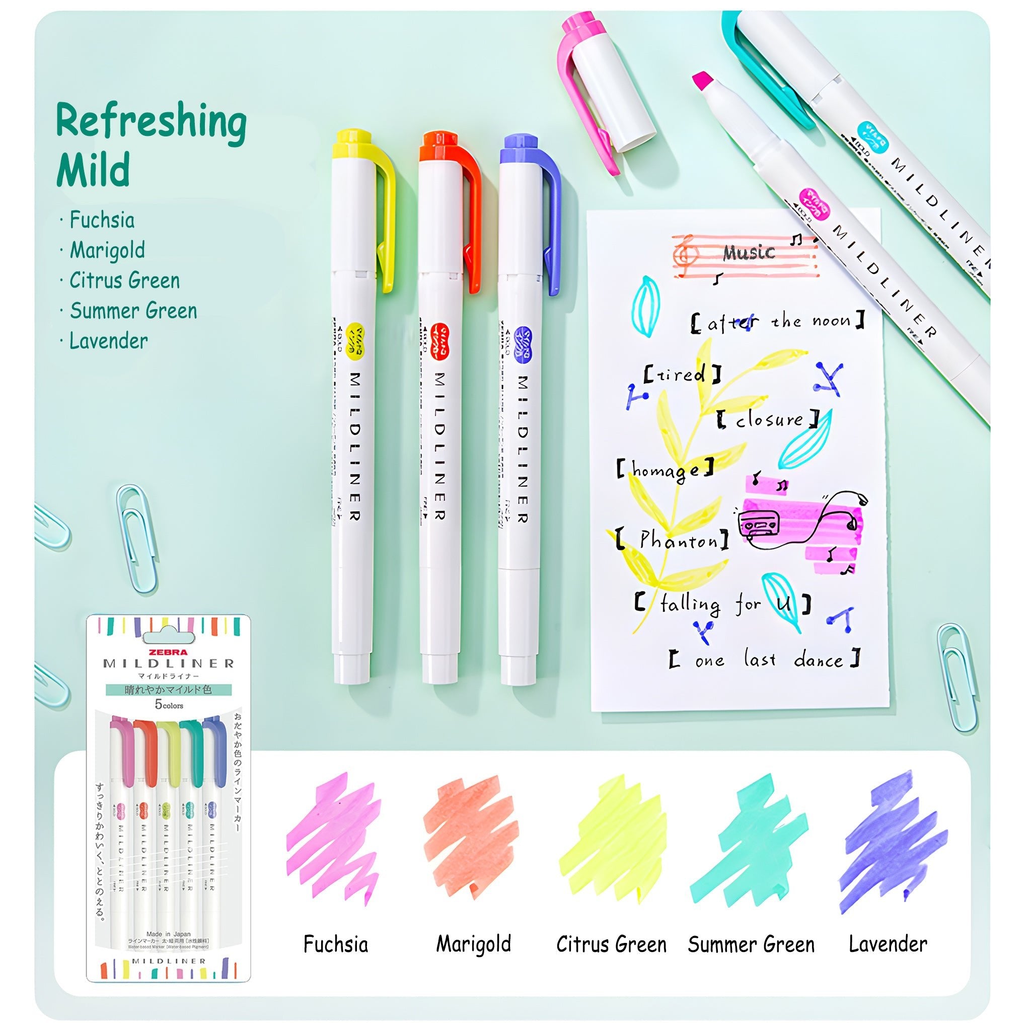 Zebra Mildliner Highlighter Set of 5 - Refreshing Mild Colors ...